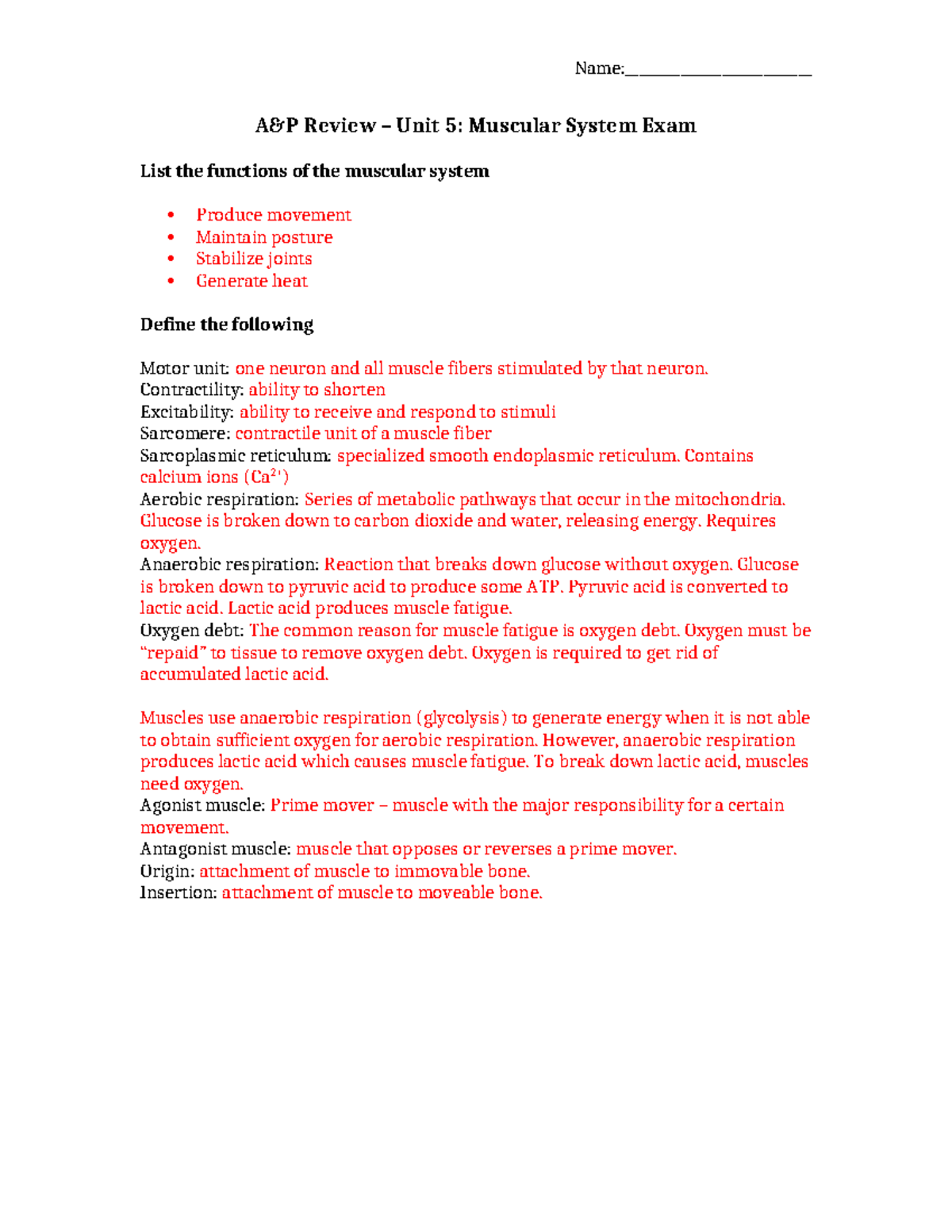 A&P Unit 5 Review - Muscular System Study Guide with Key Insights - Studocu