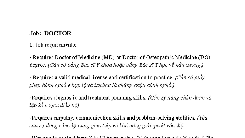 Job Description: Doctor (MD/DO) - Requirements & Benefits - Studocu