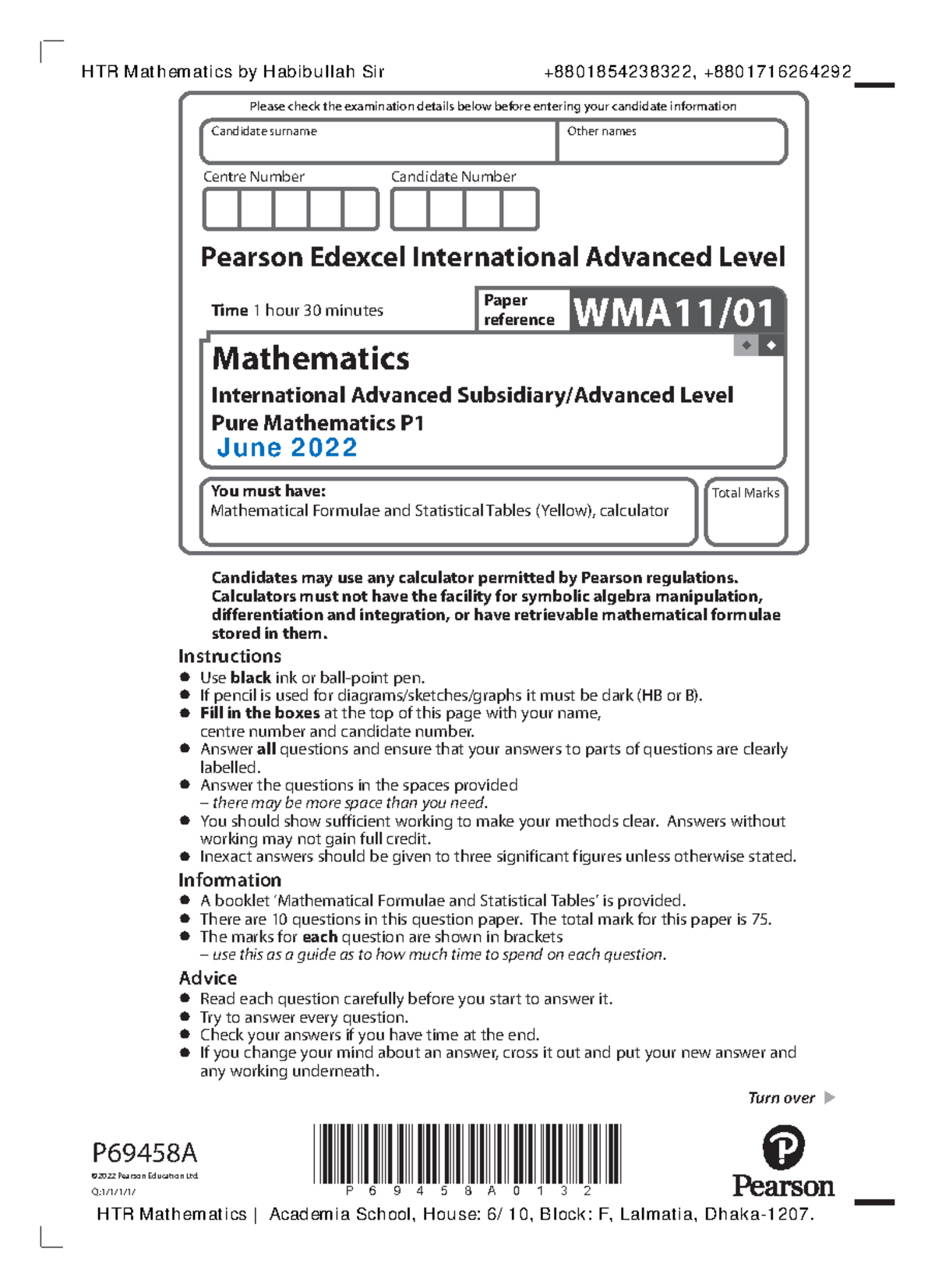 Edexcel IAL Pure Mathematics P1 June 2022 Exam Paper WMA11-01 - Studocu
