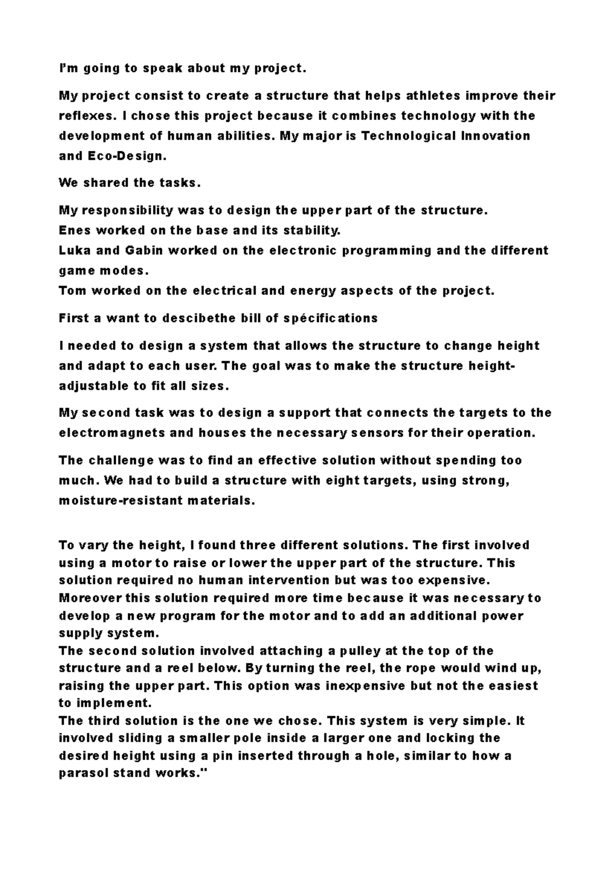 Project on Reflex Improvement Structure - Technological Innovation ...