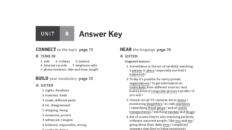 Unit 8 Answer Key: Advanced Listening Activities (CONT_TP_LVL3) - Studocu