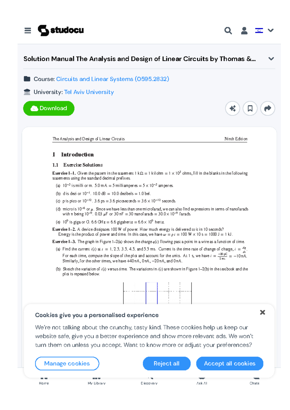 Tel Aviv University Circuits and Linear Systems Solutions Guide (0595 ...