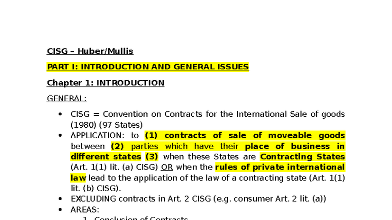 CISG 101: Overview of Key Chapters and General Issues - Studocu