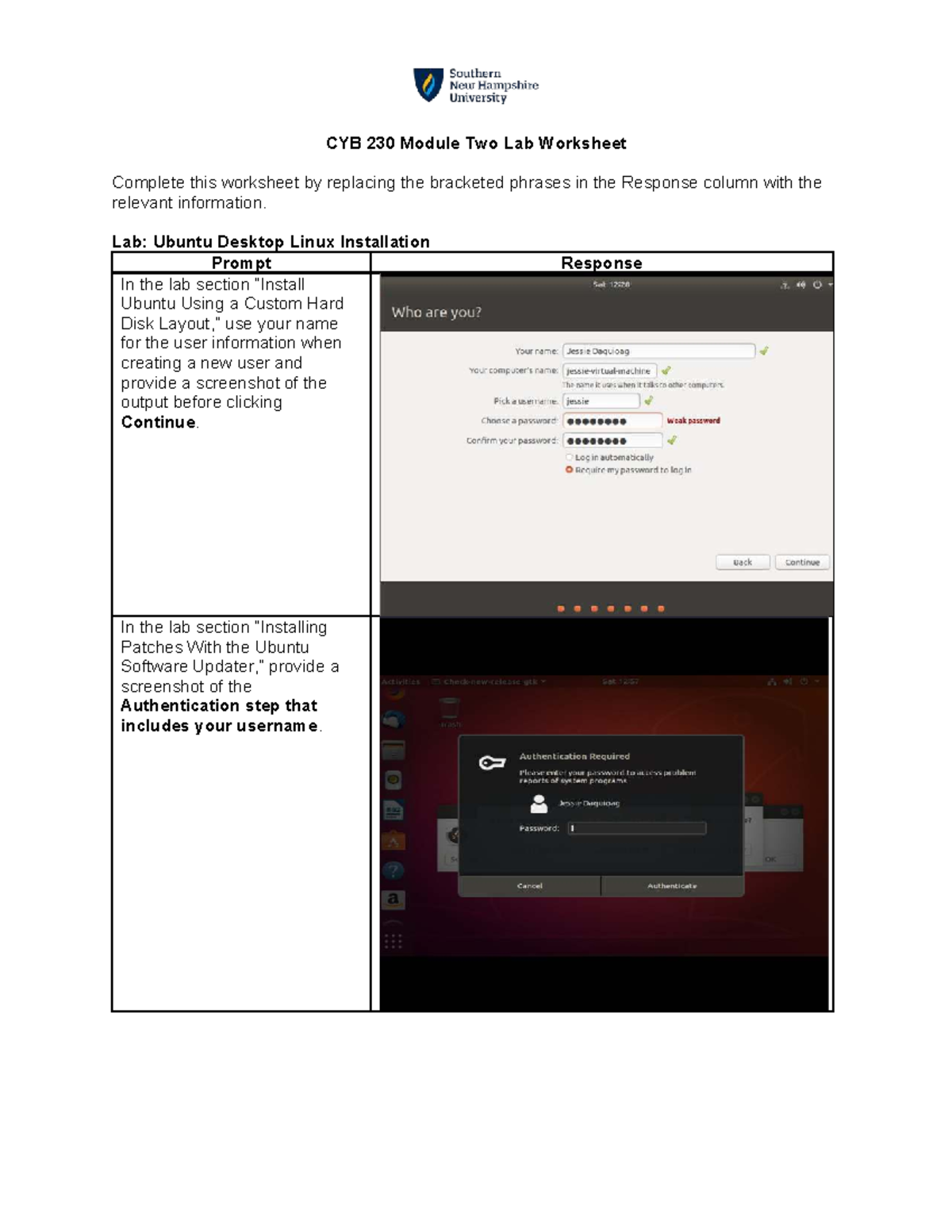 CYB 230 Module Two Lab Worksheet: Ubuntu & System Security - Studocu