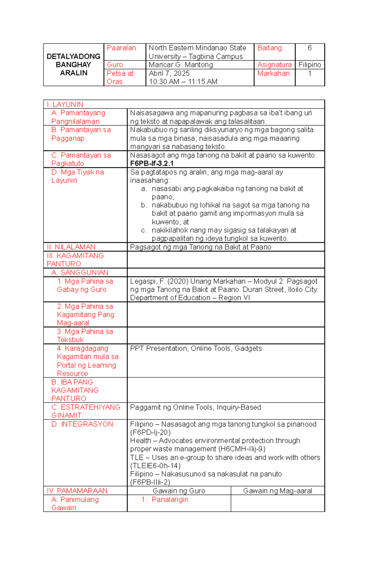 DLP Filipino: Pagsagot sa mga Tanong na Bakit at Paano (Baitang 6 ...