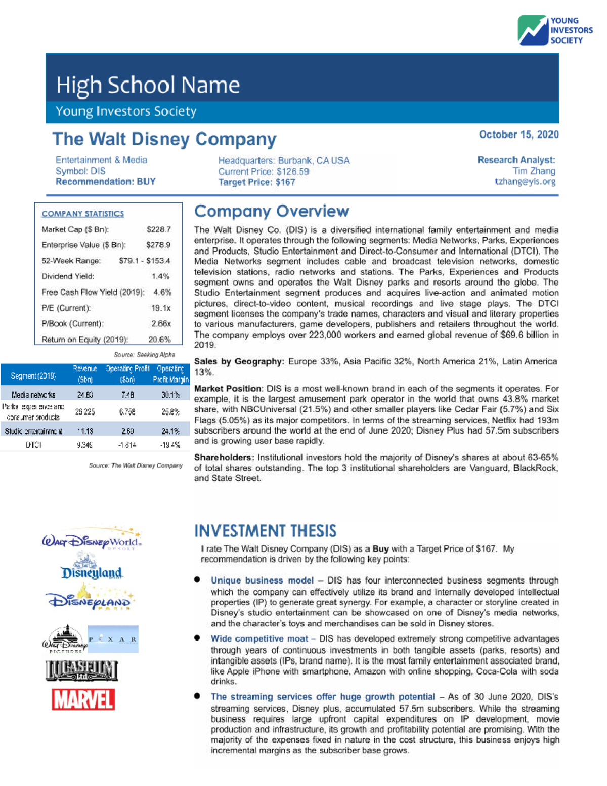 Stock Pitch Report: Investment Analysis of The Walt Disney Co. (DIS ...