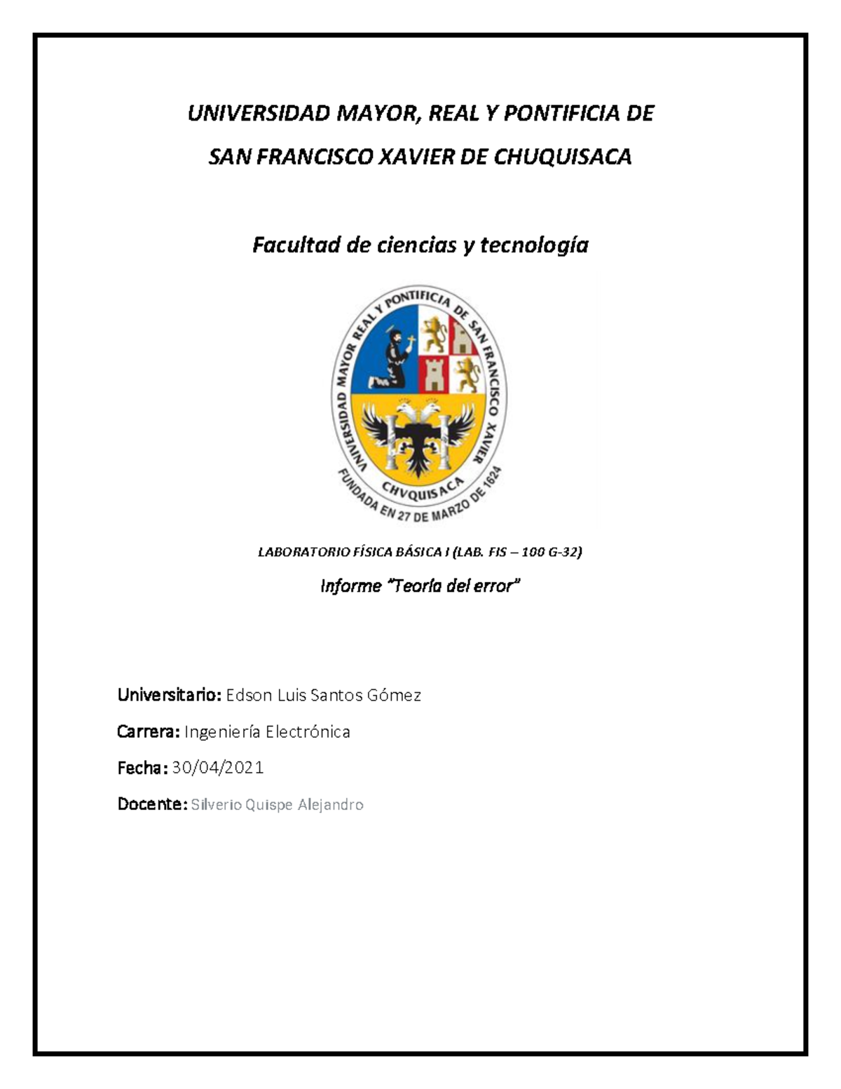 Teoria del Error fisica basica 1 teoria - UNIVERSIDAD MAYOR, REAL Y ...