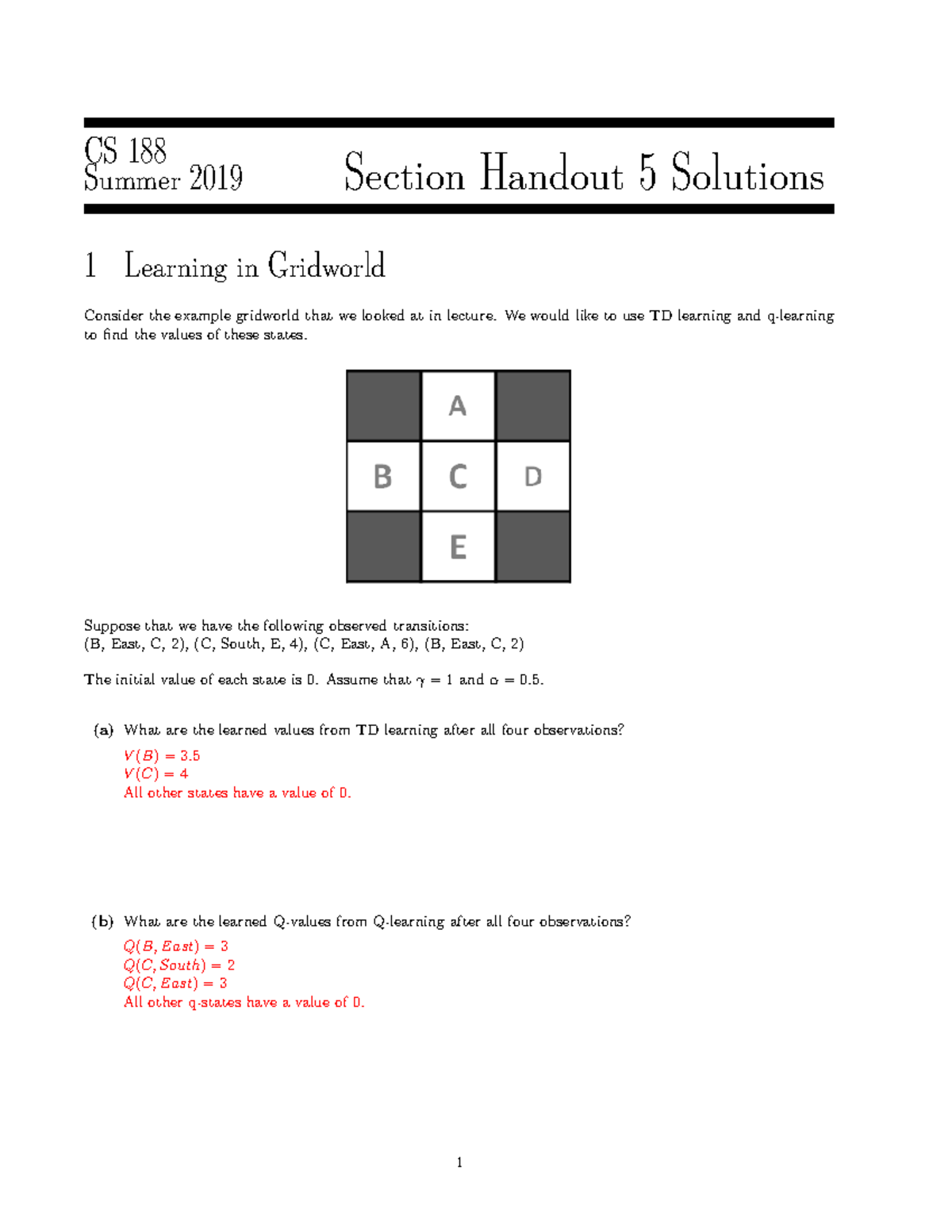 Disc05 Sol Solution To Assignments Cs 188 Summer 2019 Section