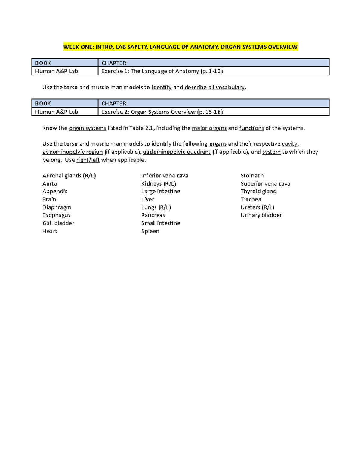 Lab Guide 2401 - Week 1 - WEEK ONE: INTRO, LAB SAFETY, LANGUAGE OF ...