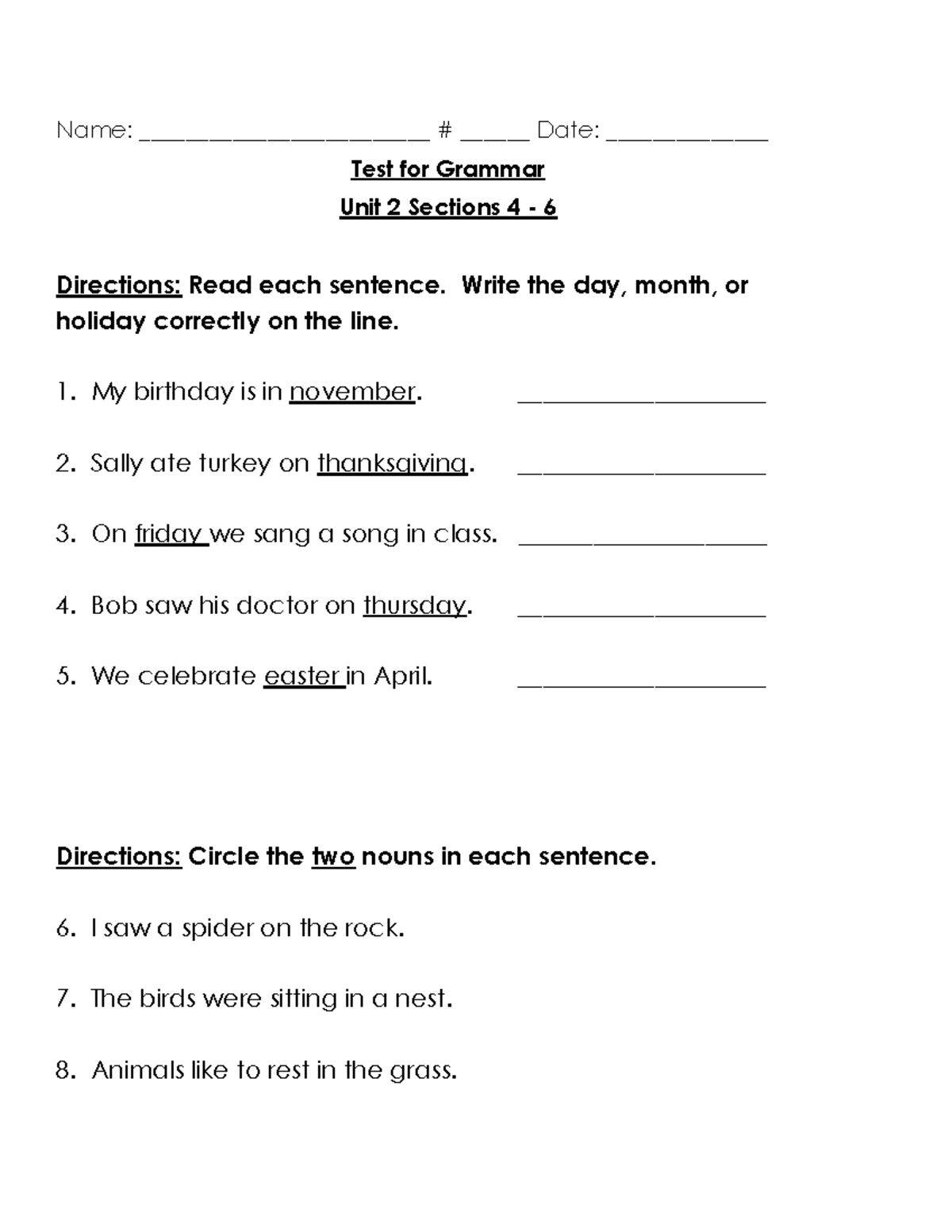 Nouns Unit 2 Test: Grammar Practice for Sections 4-6 - Studocu