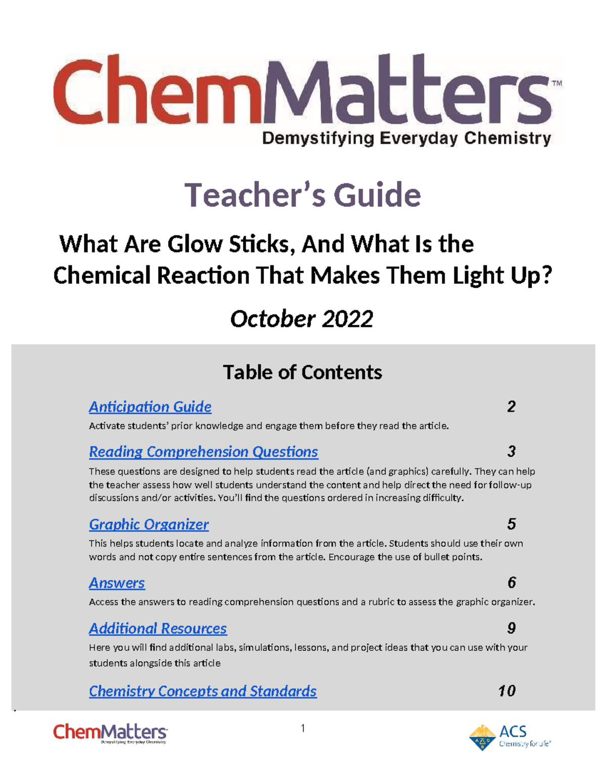 What are glow sticks tg - Teacher’s Guide What Are Glow Sticks, And ...