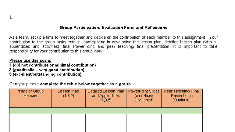 Group Participation Evaluation Form Fall 2024 - 1 Group Participation ...