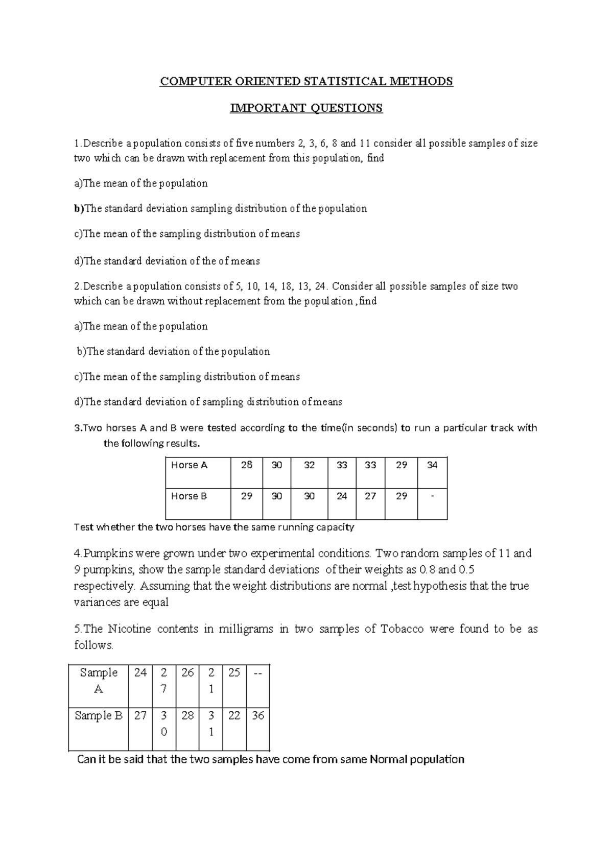 COSM 101 Important Questions on Statistical Methods and Hypothesis ...