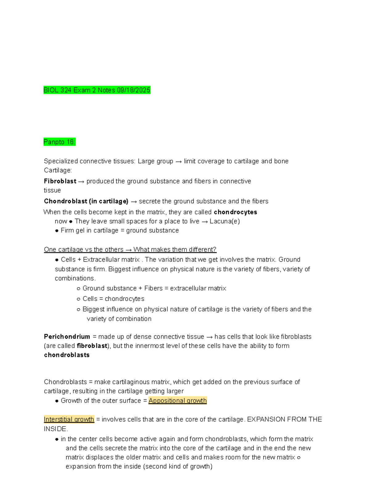 BIOL 324 Exam 2 Notes: Specialized Connective Tissues Overview - Studocu