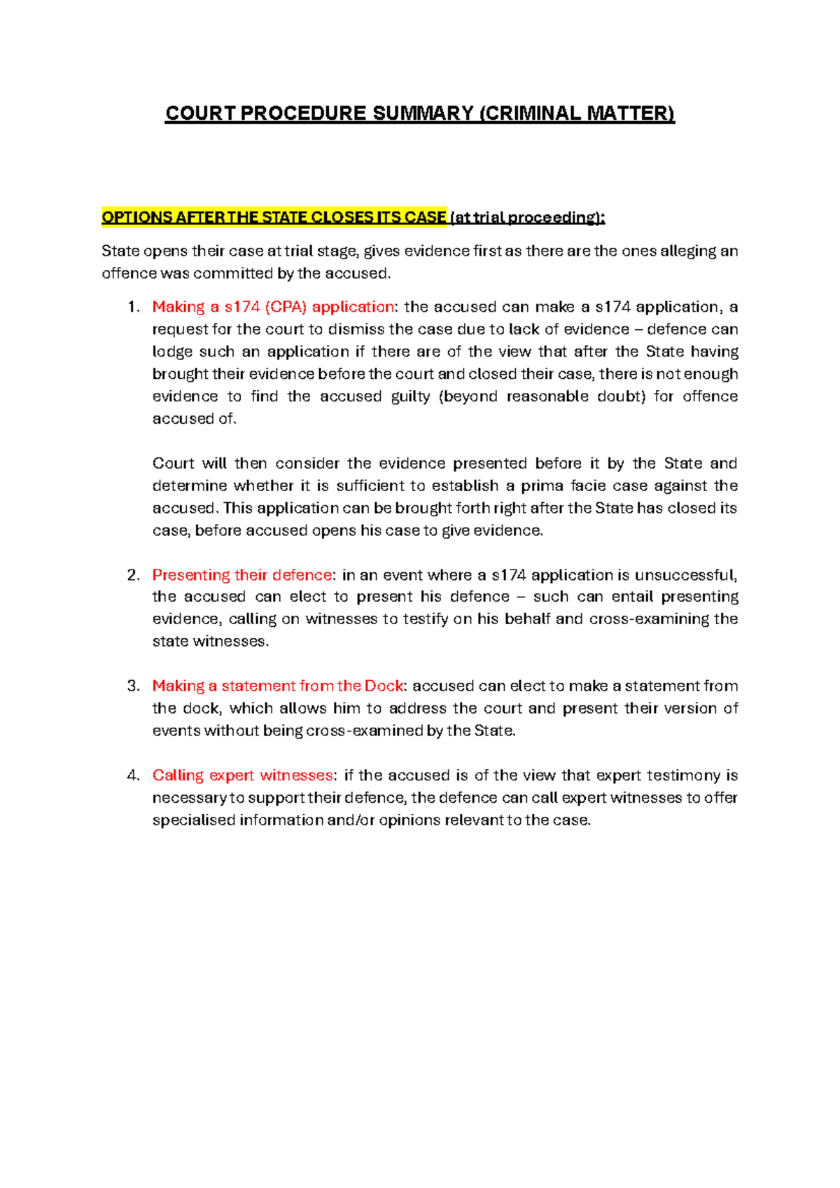 Options After State Case Closes: Court Procedure Summary (CRIM 101 ...
