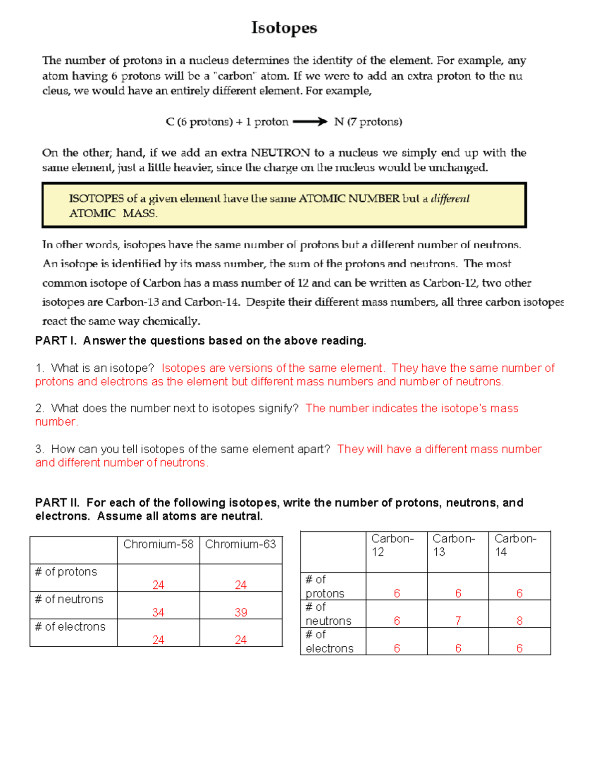 Isotopes Worksheet Answer Key & Overview - Studocu