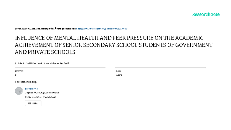 Influence of Mental Health & Peer Pressure on Academic Achievement of ...