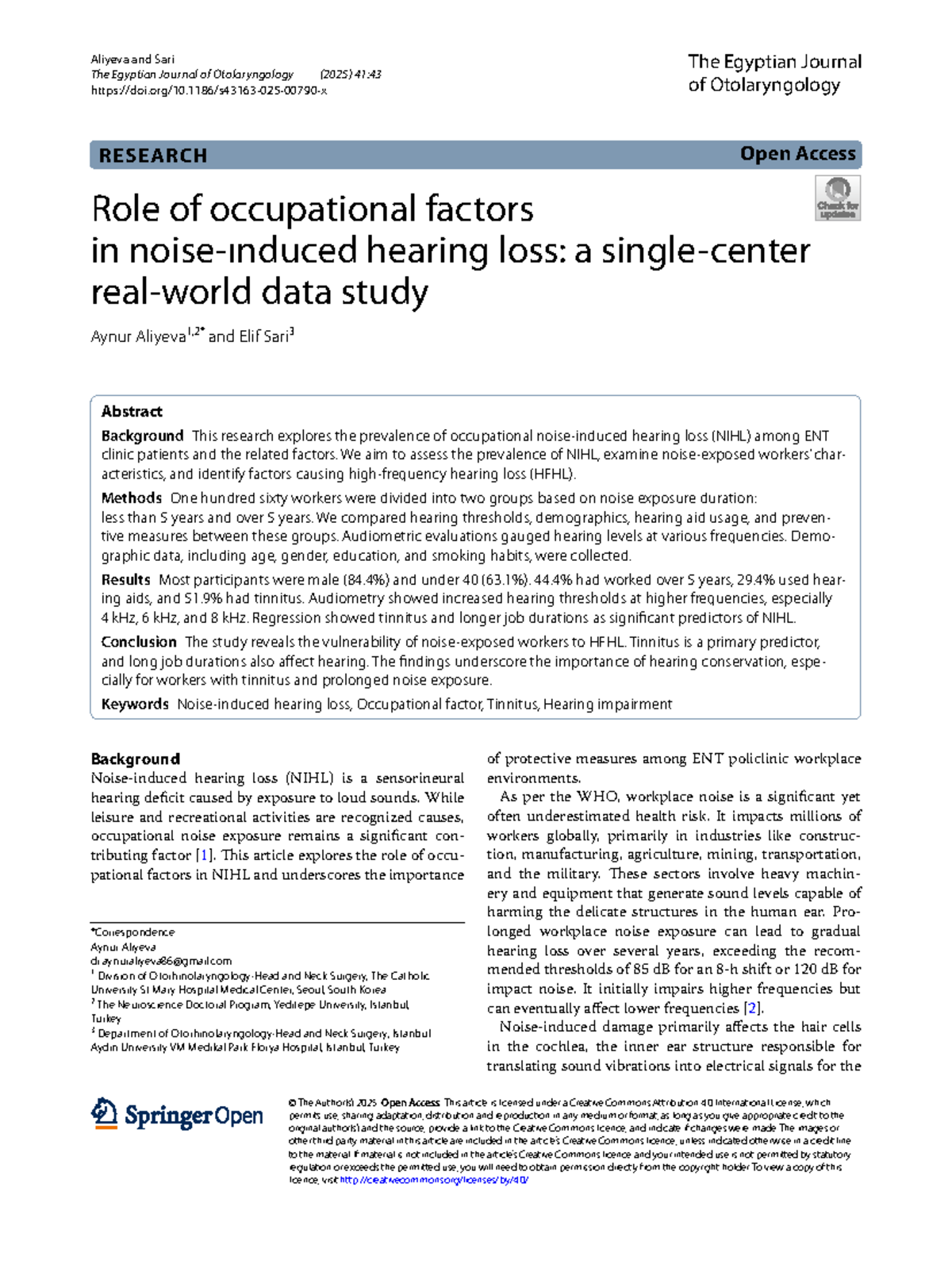 S43163 Research on Occupational Hearing Loss and Tinnitus Factors - Studocu