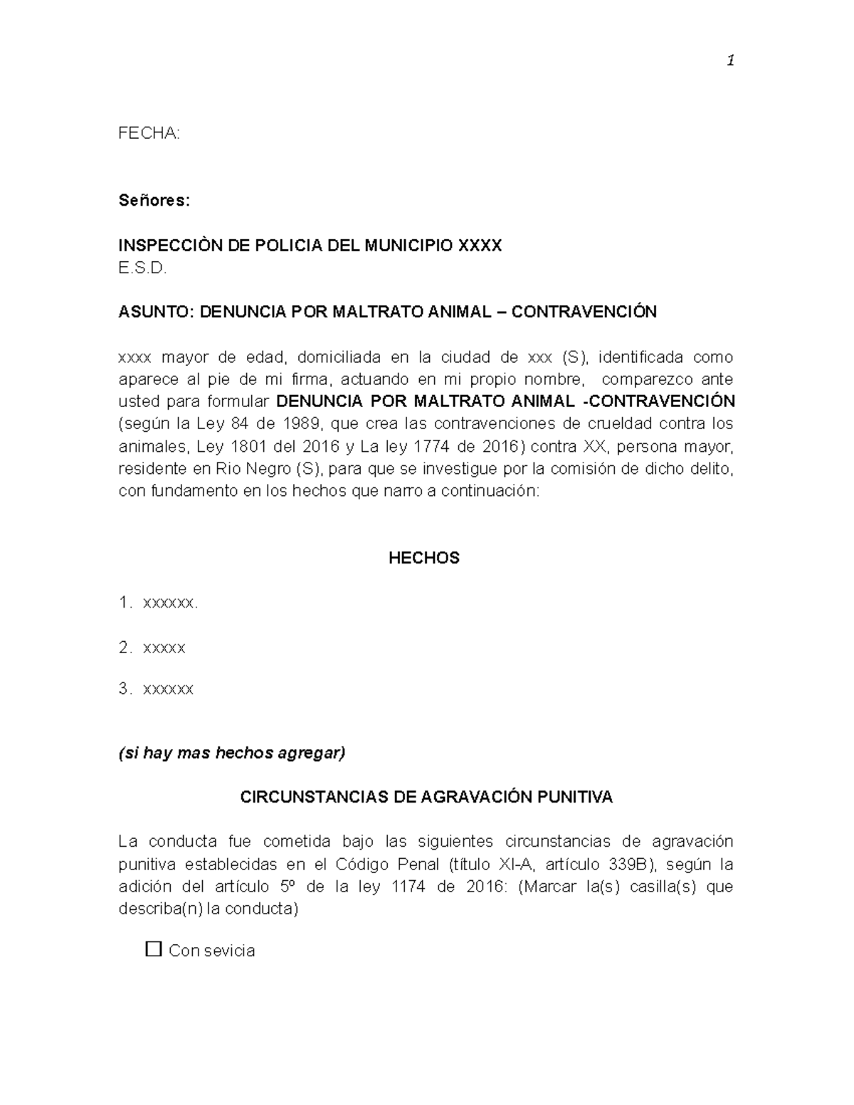 Modelo De Denuncia A Inspeccion