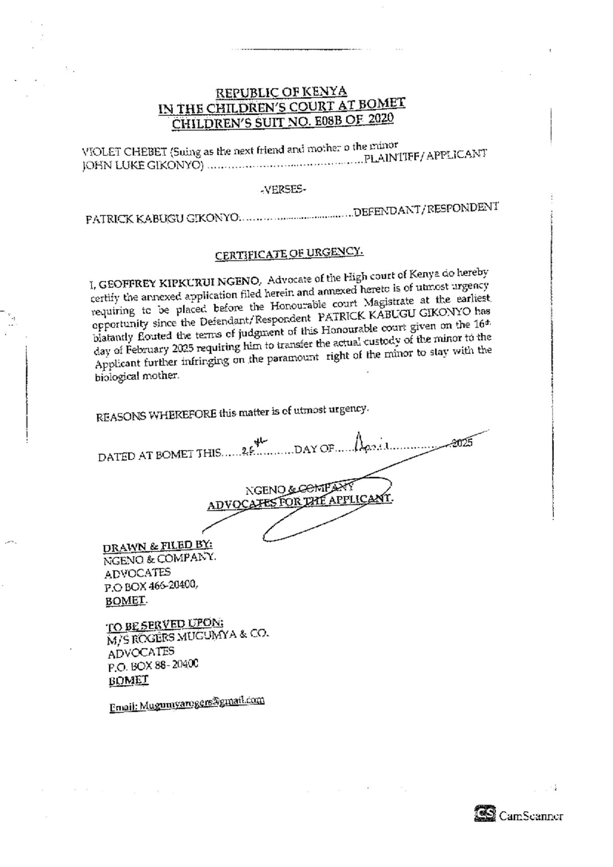 Contempt Application: Republic of Kenya, Suit No. E08B of 2020 - Studocu