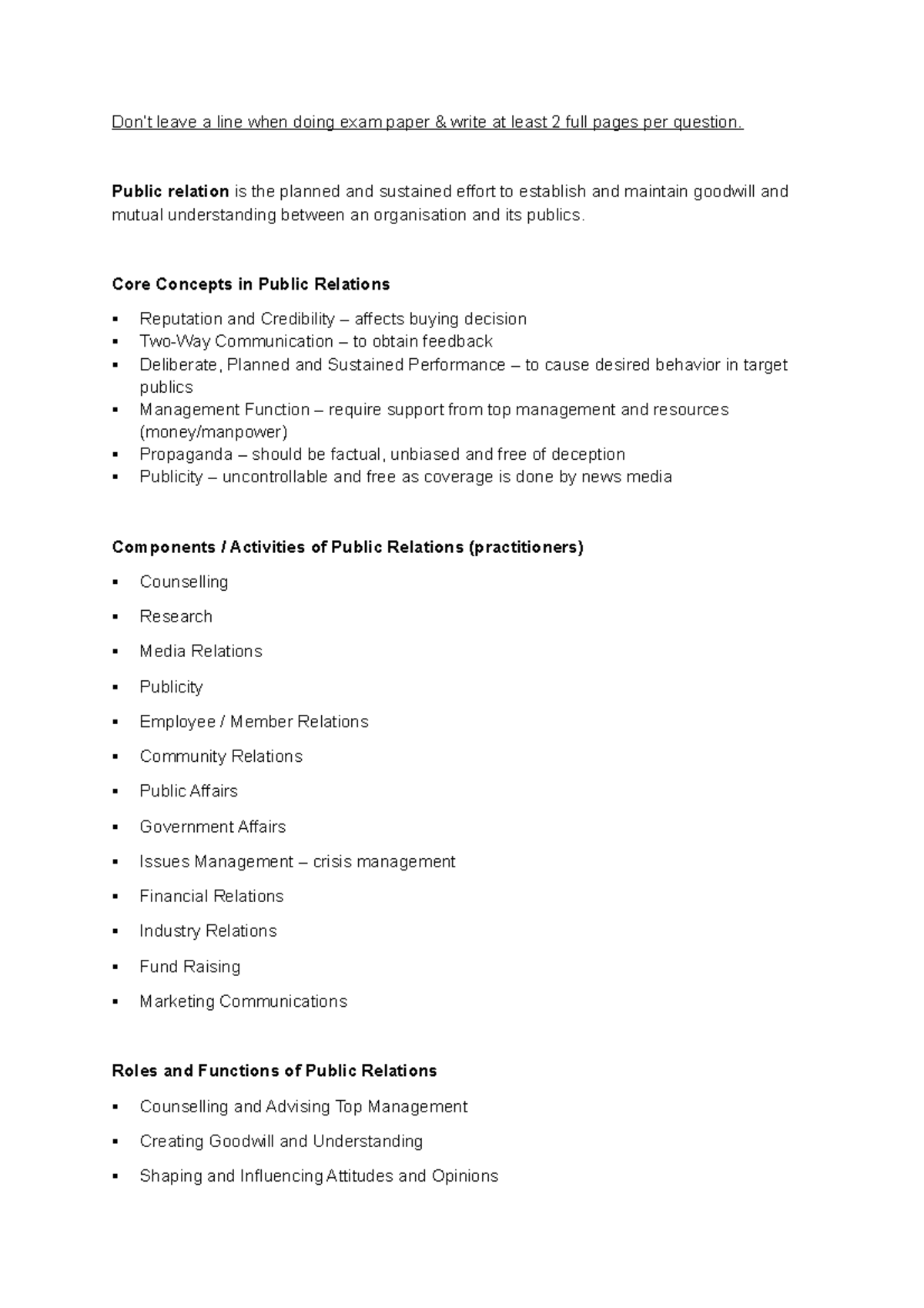 COM301 Lecture Notes - Summary of Key Public Relations Concepts - Studocu