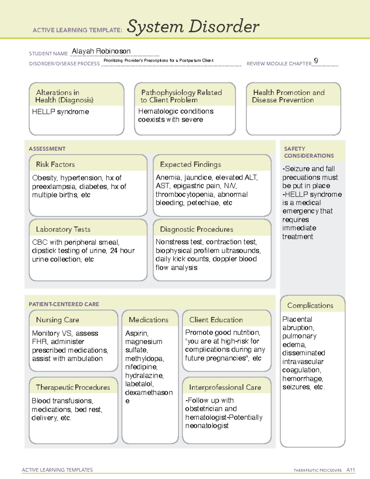 ACTIVE LEARNING TEMPLATE: System Disorder - HELLP Syndrome (AR FR 7 ...