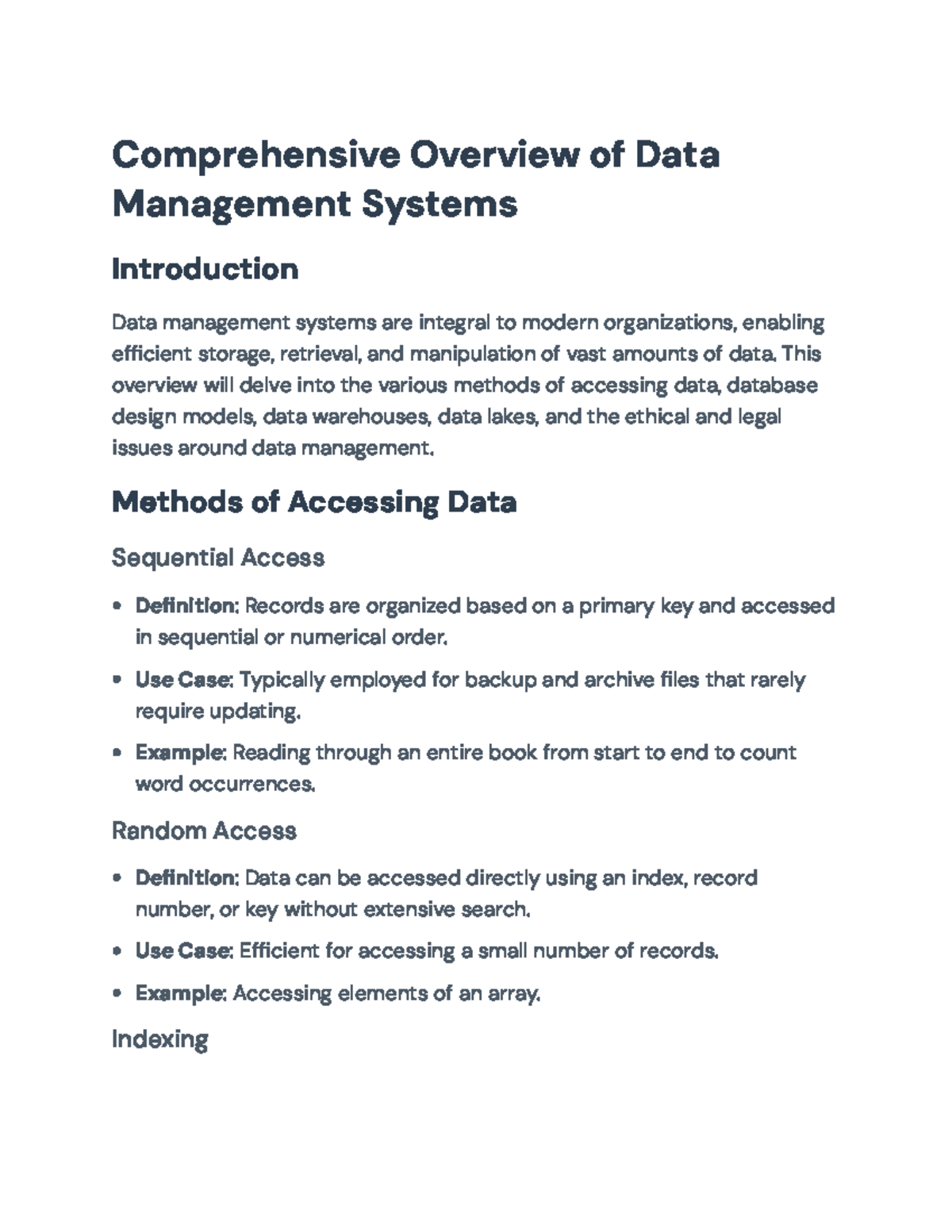 Data Management Systems Overview: Design, Methods & Ethics ...