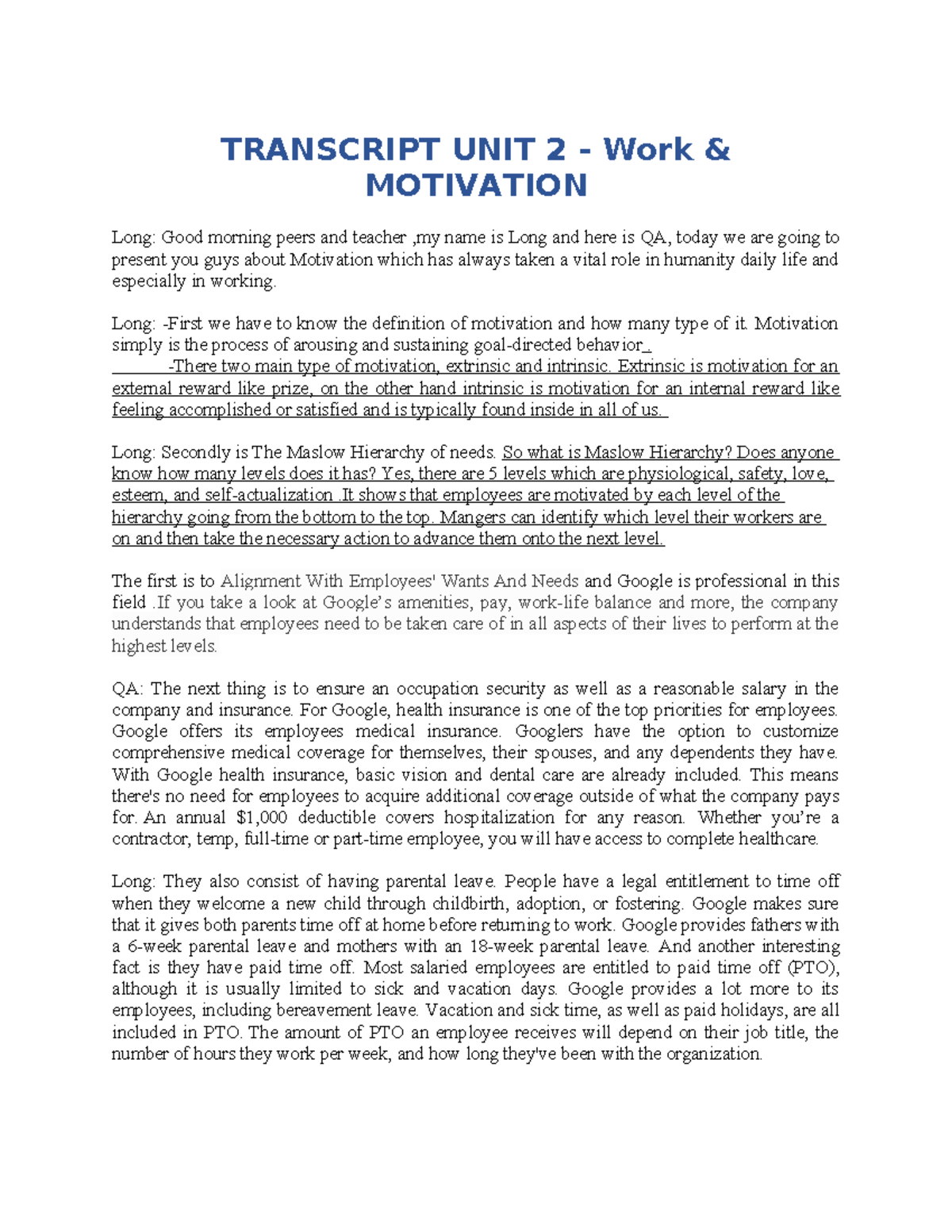 Transcript UNIT 2 - script for powerpoint - TRANSCRIPT UNIT 2 - Work ...