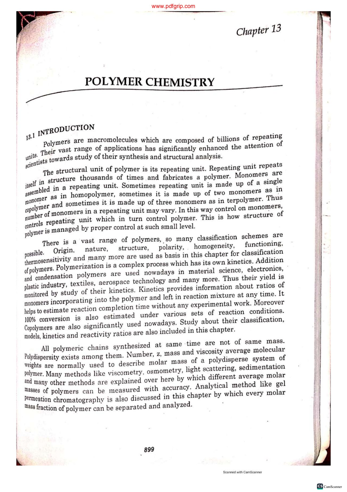 CHEM-516 Chapter 13: Comprehensive Overview of Polymer Chemistry - Studocu
