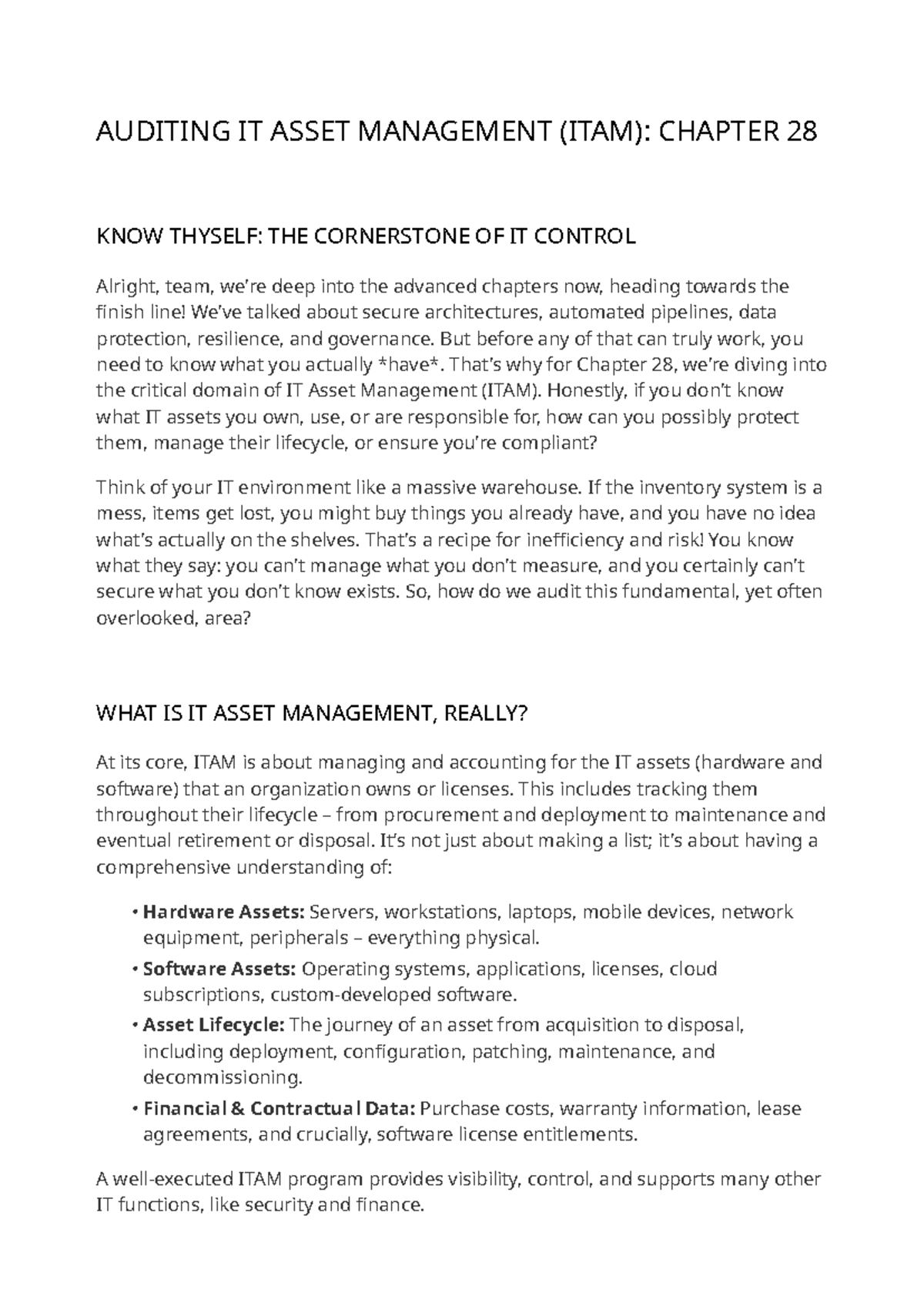 AUDITING IT ASSET MANAGEMENT (ITAM): CHAPTER 28 INSIGHTS - Studocu