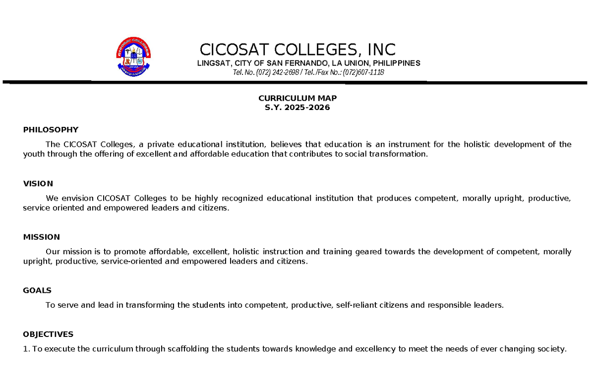 7 - Q1 - Curriculum Map for Filipino 7 at CICOSAT Colleges - Studocu