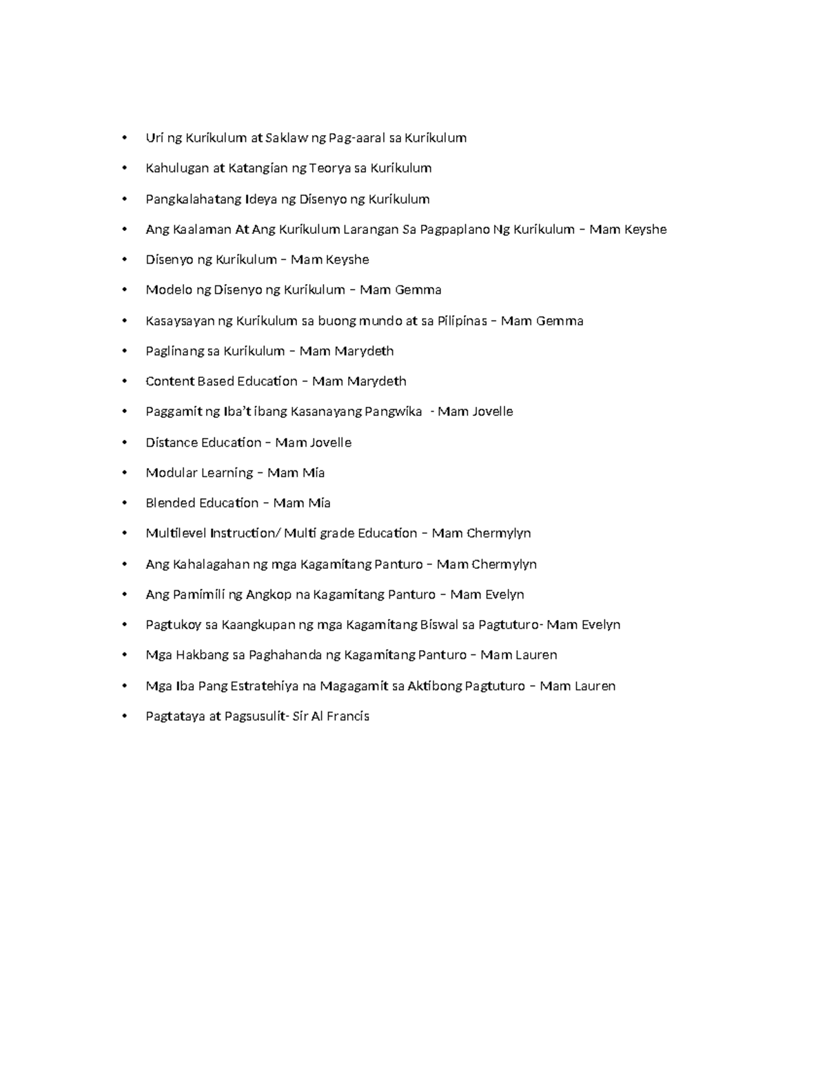 Topic-kurikulum - lecture - Uri ng Kurikulum at Saklaw ng Pag-aaral sa ...