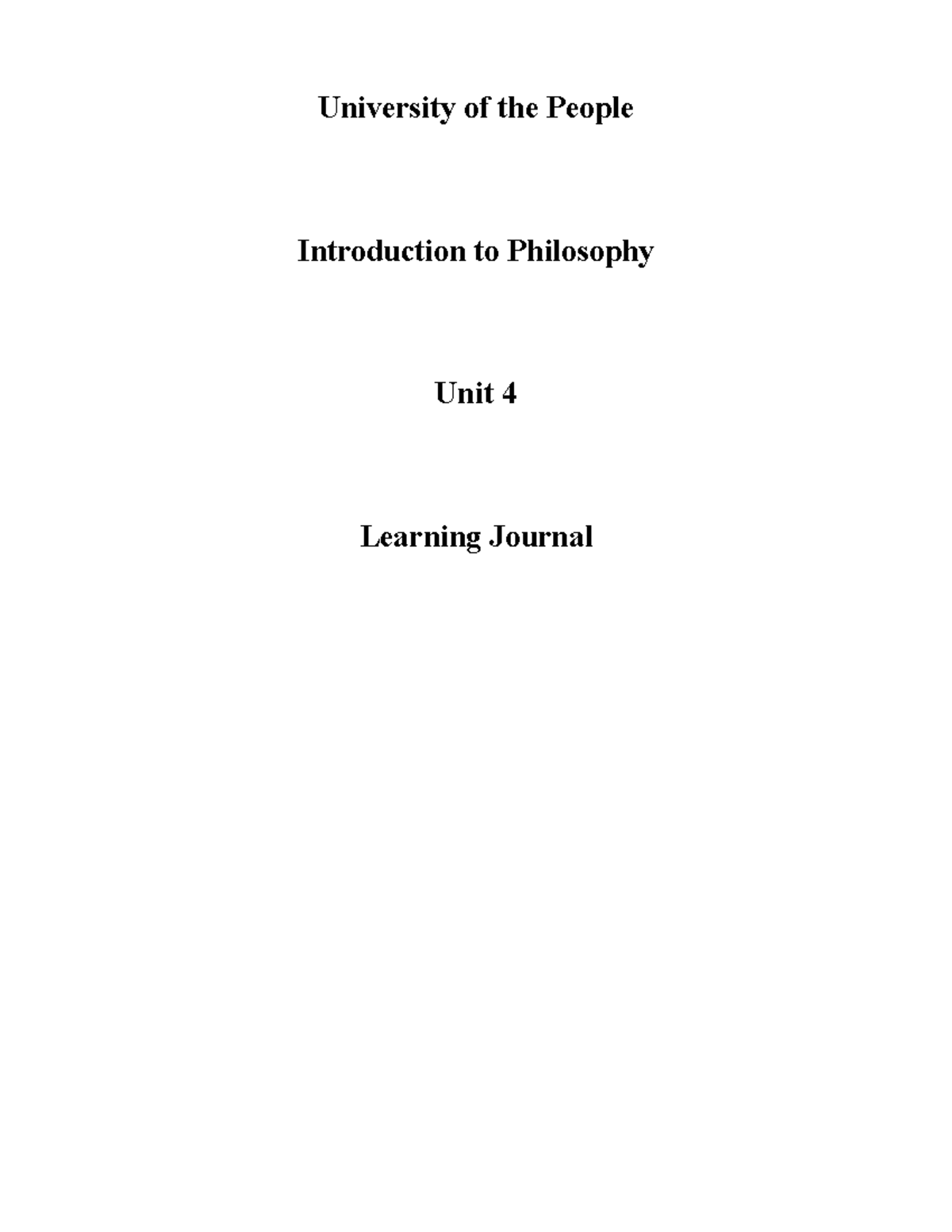 Unit 4 Learning Journal - University of the People Introduction to ...