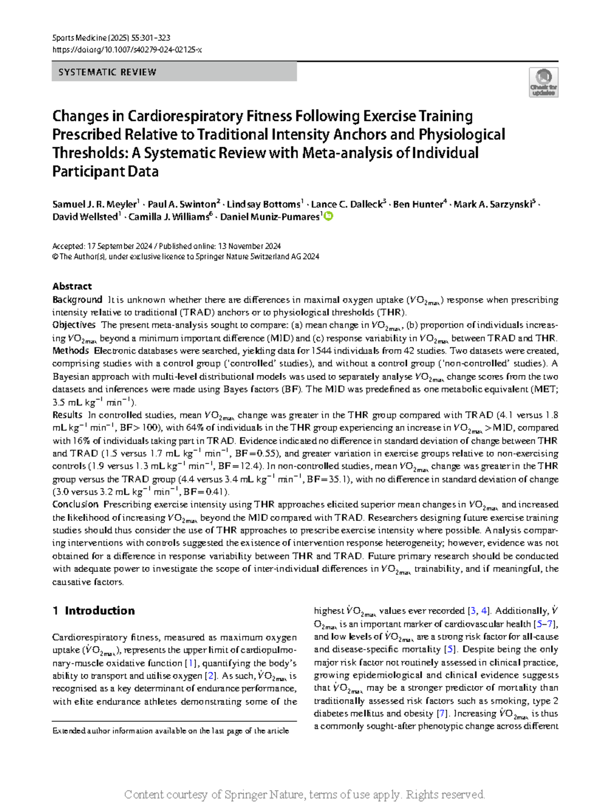 Sports Medicine (2025) SYSTEMATIC REVIEW: Cardiorespiratory Fitness ...