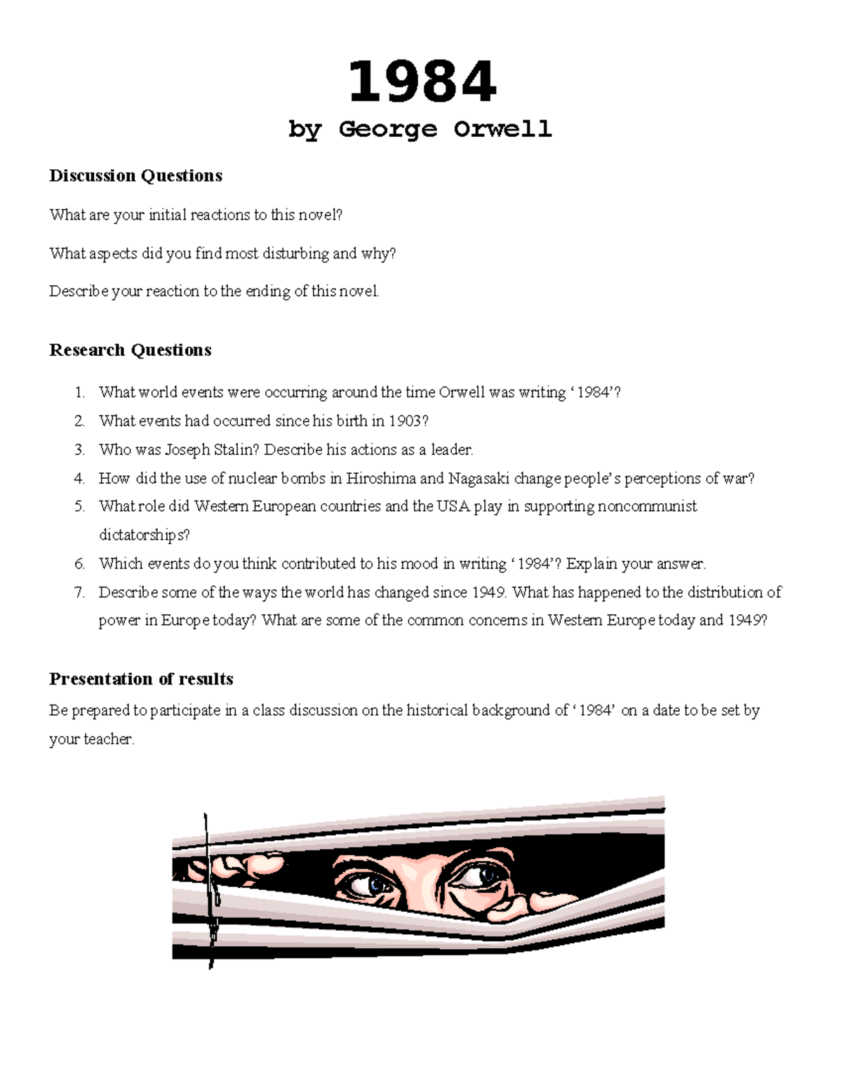1984 Research Questions for Class Discussion (1z32f0j) - Studocu