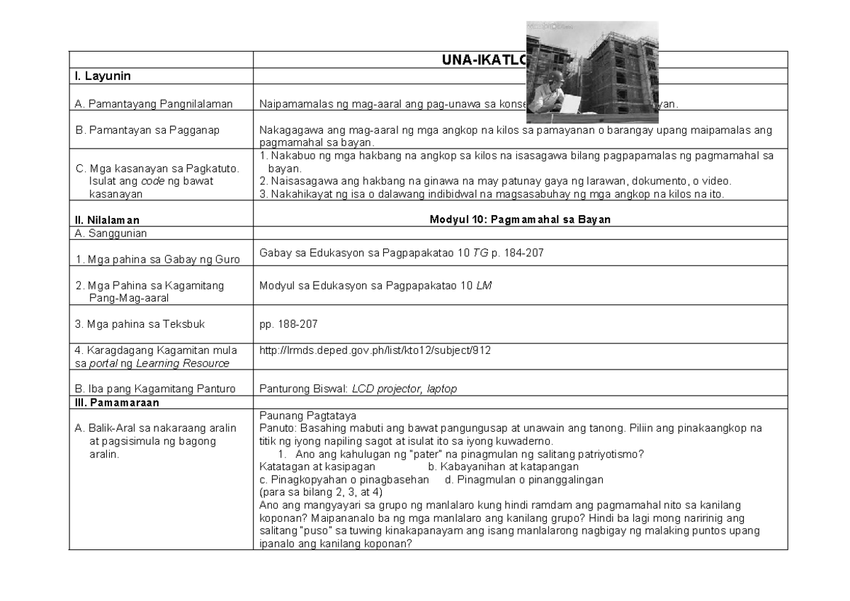 DLL Q3 M2 - Daily Lesson Log - UNA-IKATLONG ARAW I. Layunin A ...