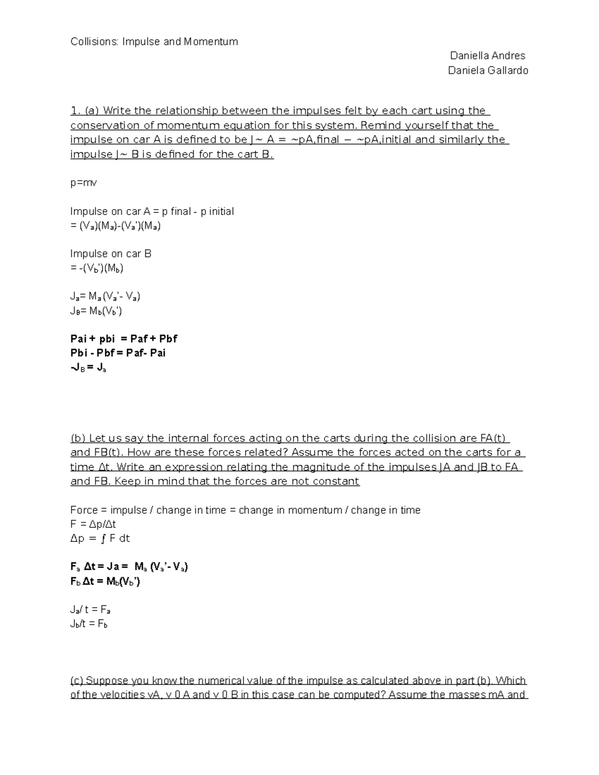 Lab 4- Physics 151 - Laboratory on impulse and momentum applications ...