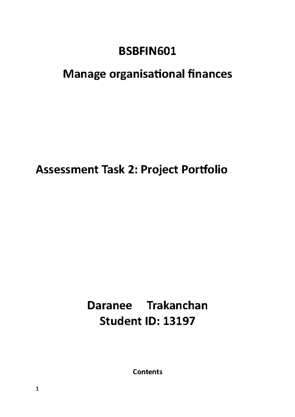 BSBFIN 601 - Assignment Task 2: Financial Management Portfolio - Studocu