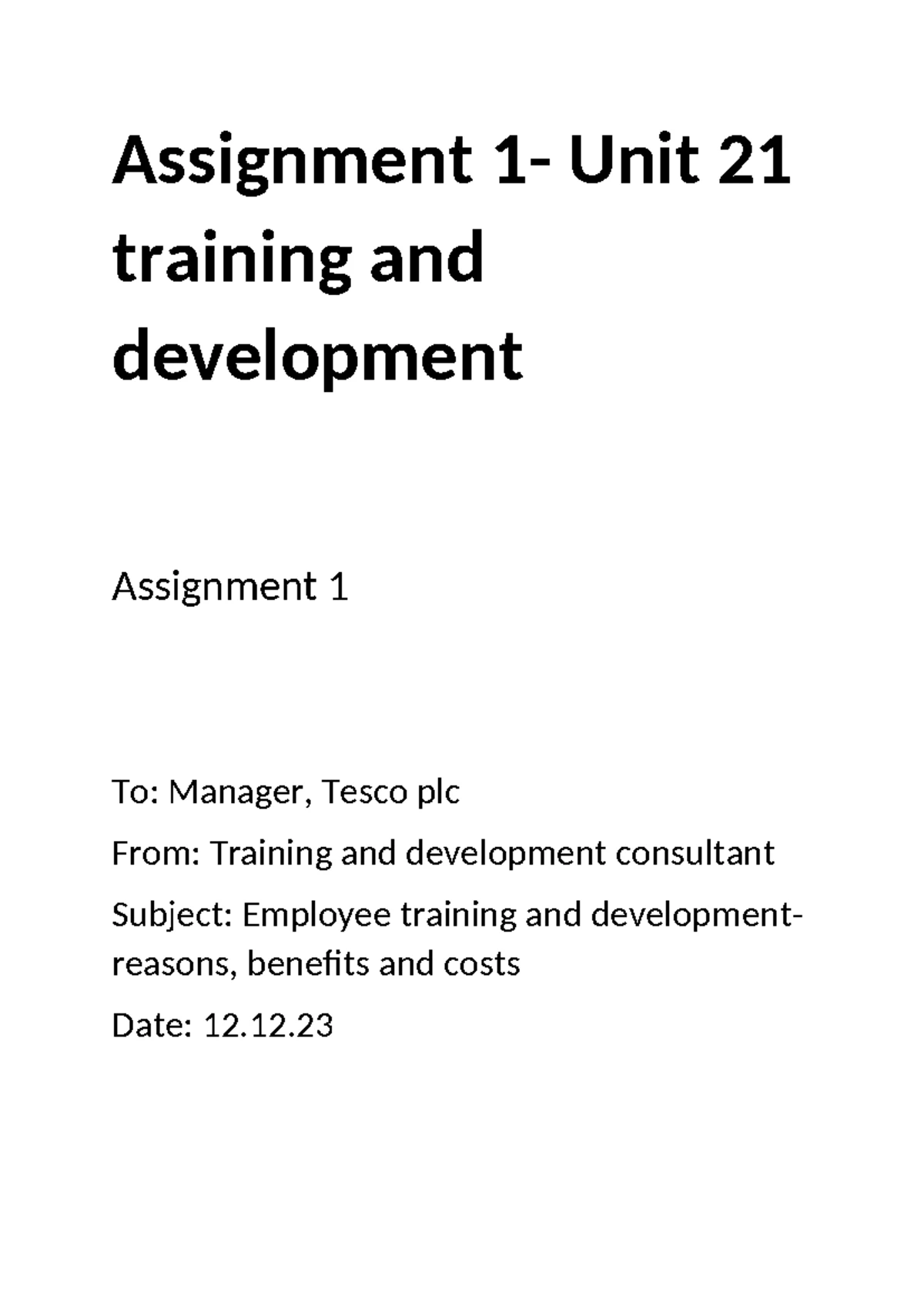 business level 3- unit 27 - assignment 1 - Assignment 1- Unit 27 Work ...