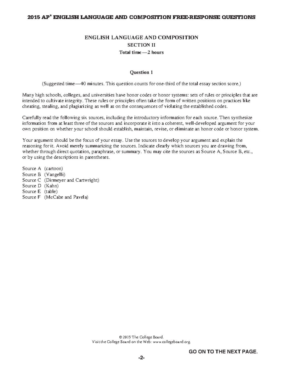 2015 AP English Language & Comp Honor Code Synthesis Essay - Studocu