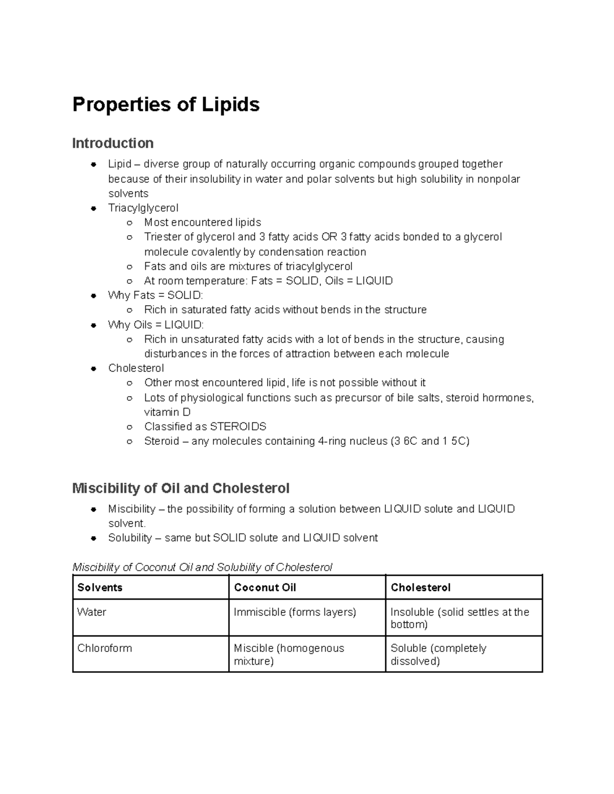 Biochem Exp 7 Notes: Properties of Lipids in Biomolecules - Studocu