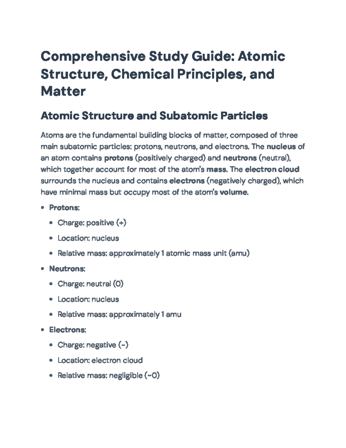 Comprehensive Study Guide: Atomic Structure & Chemical Principles ...