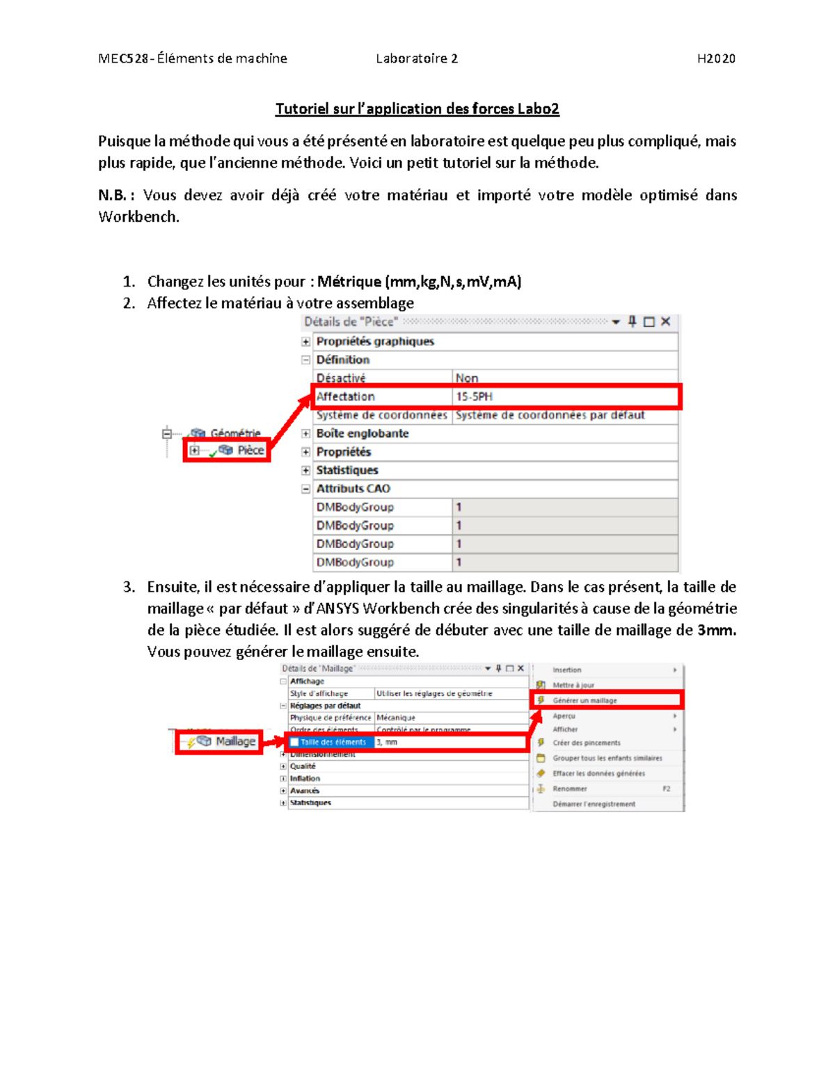 Tutoriel ANSYS : Application des Forces - Labo 2 MEC528 - Studocu