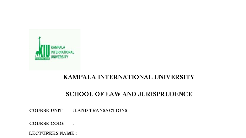 Land Transactions and Expropriated Properties - Course Code: LAW 2024 ...