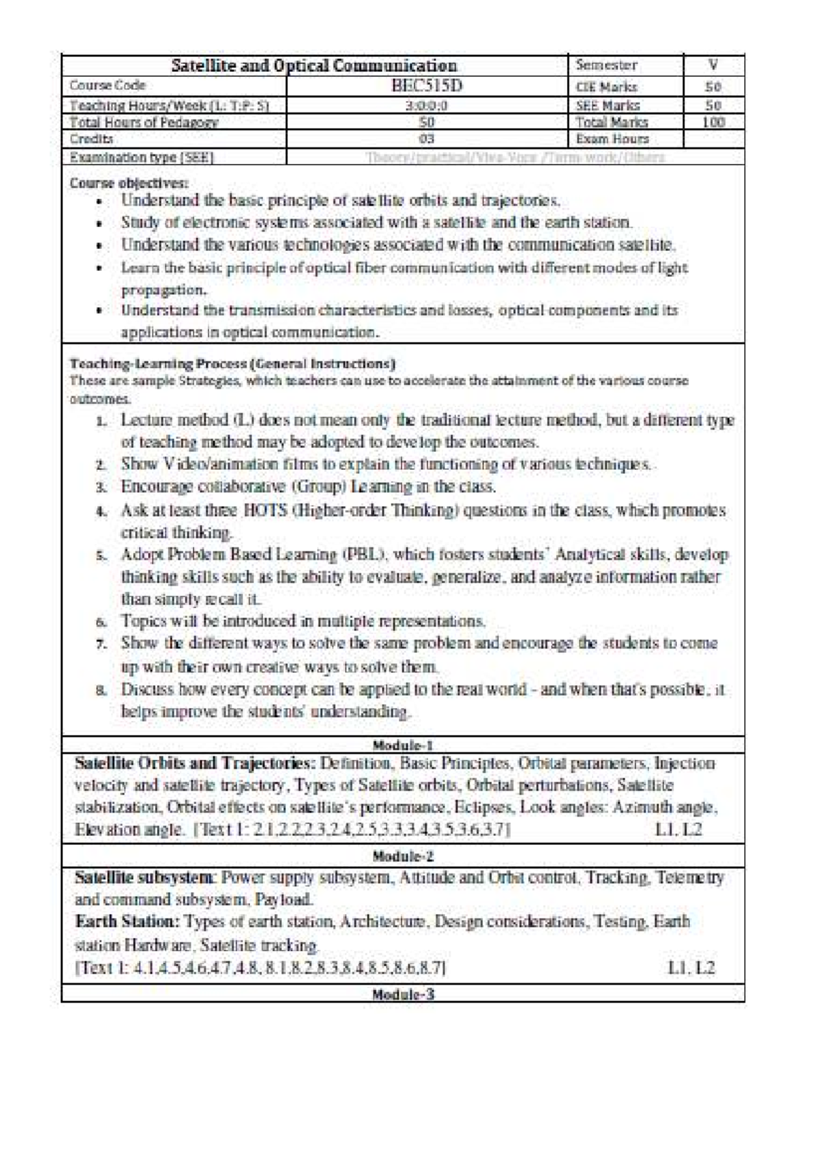 BEC515D - Satellite & Optical Communication Syllabus - Studocu