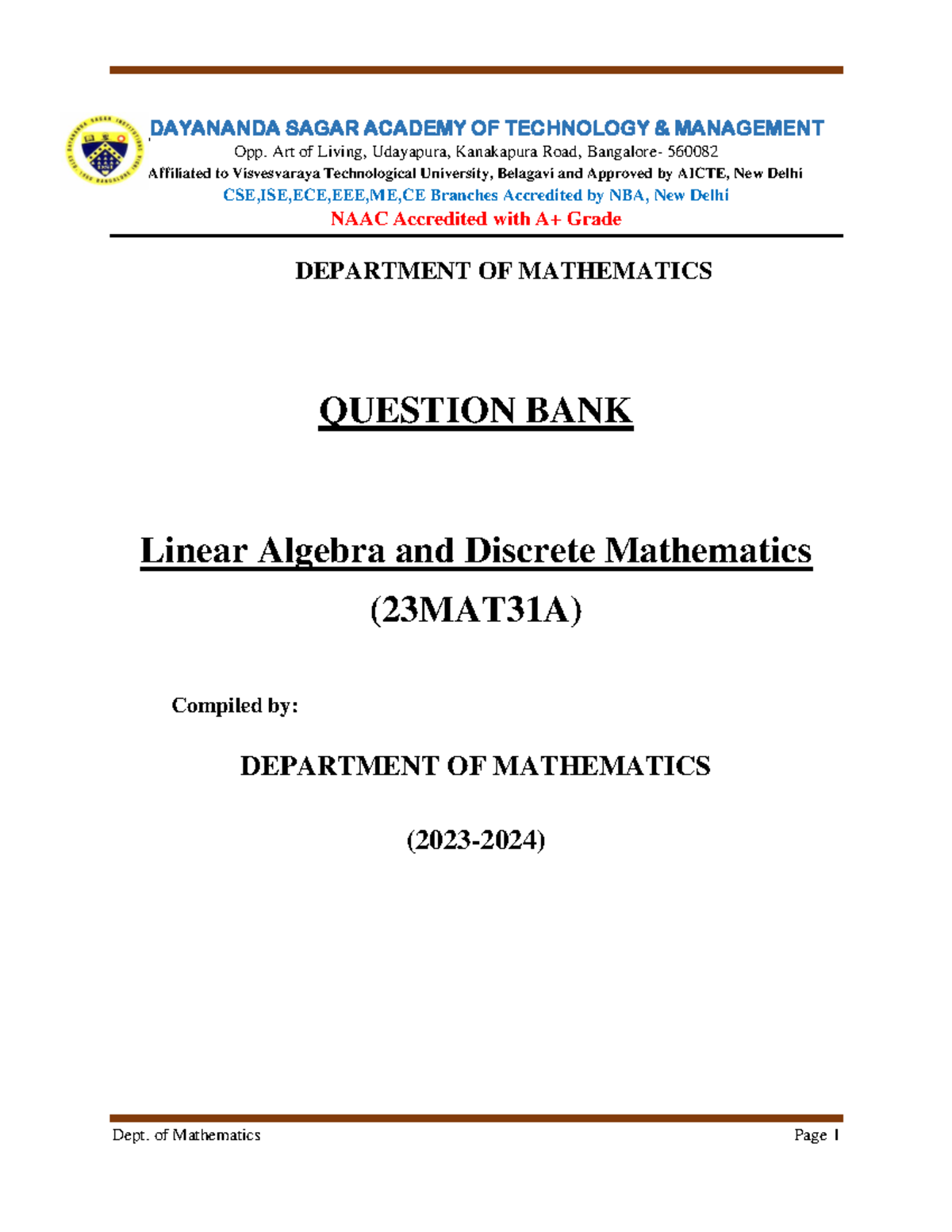 Mod 1 QB - Roadmap & Extra Notes for Linear Algebra (23MAT31A) - Studocu