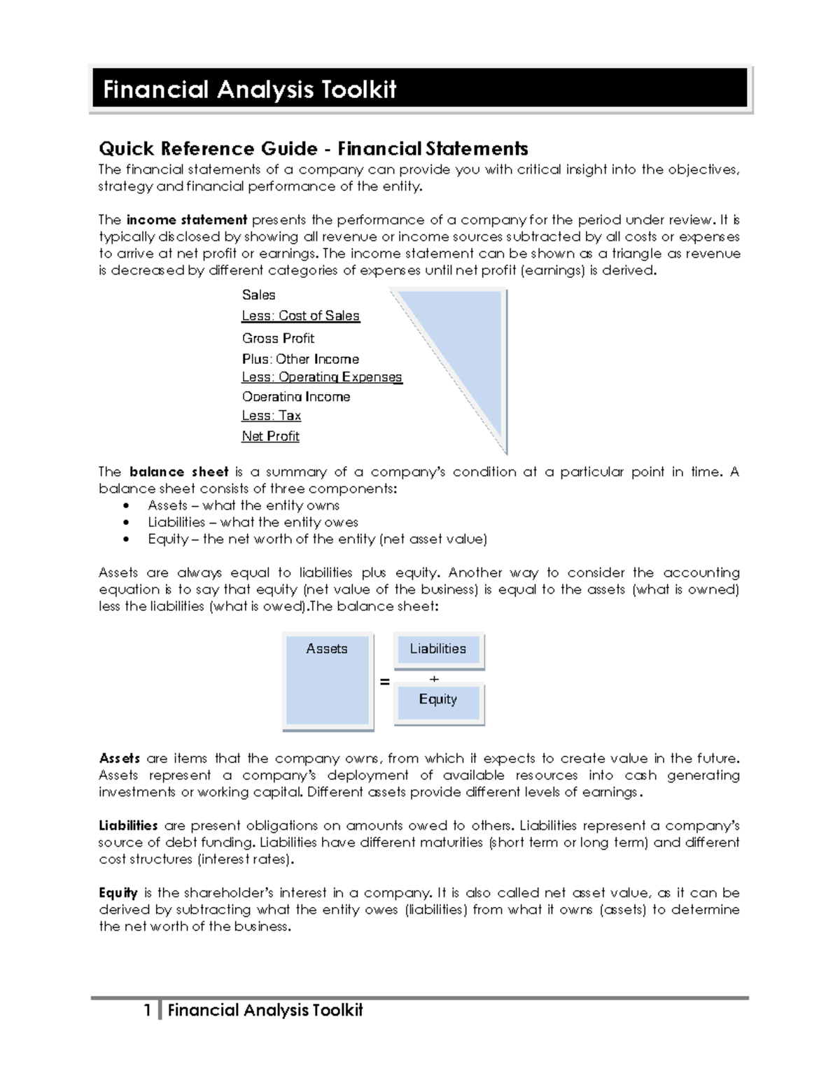 Financial Analysis Toolkit: Quick Reference for Statements & Ratios ...