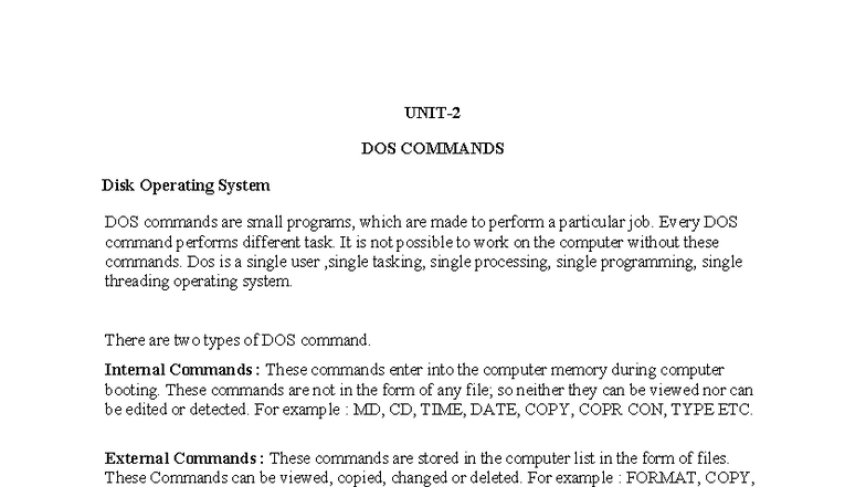 DOS Commands Overview: Internal & External Functions - Studocu