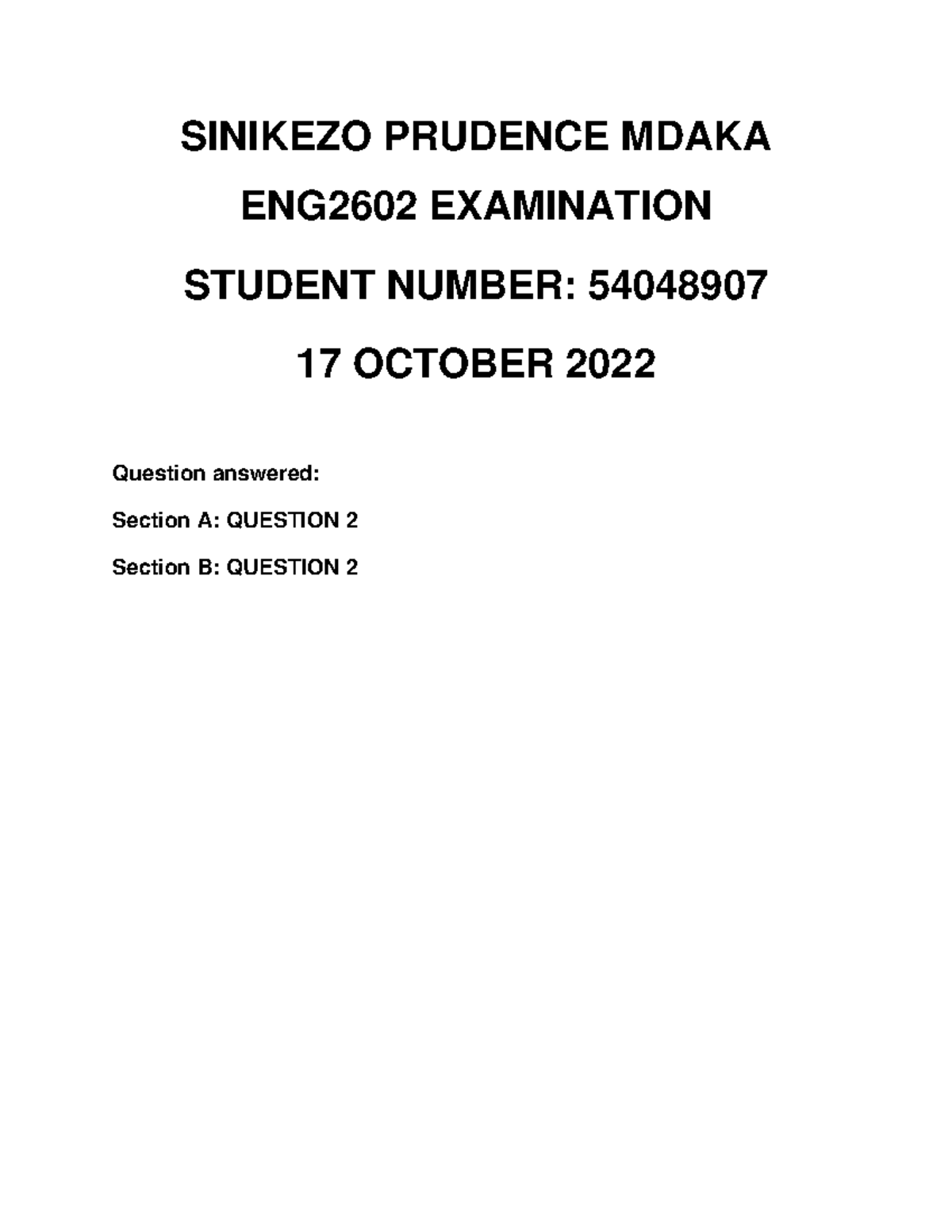 ENG2602 Examination - SINIKEZO PRUDENCE MDAKA ENG2602 EXAMINATION ...