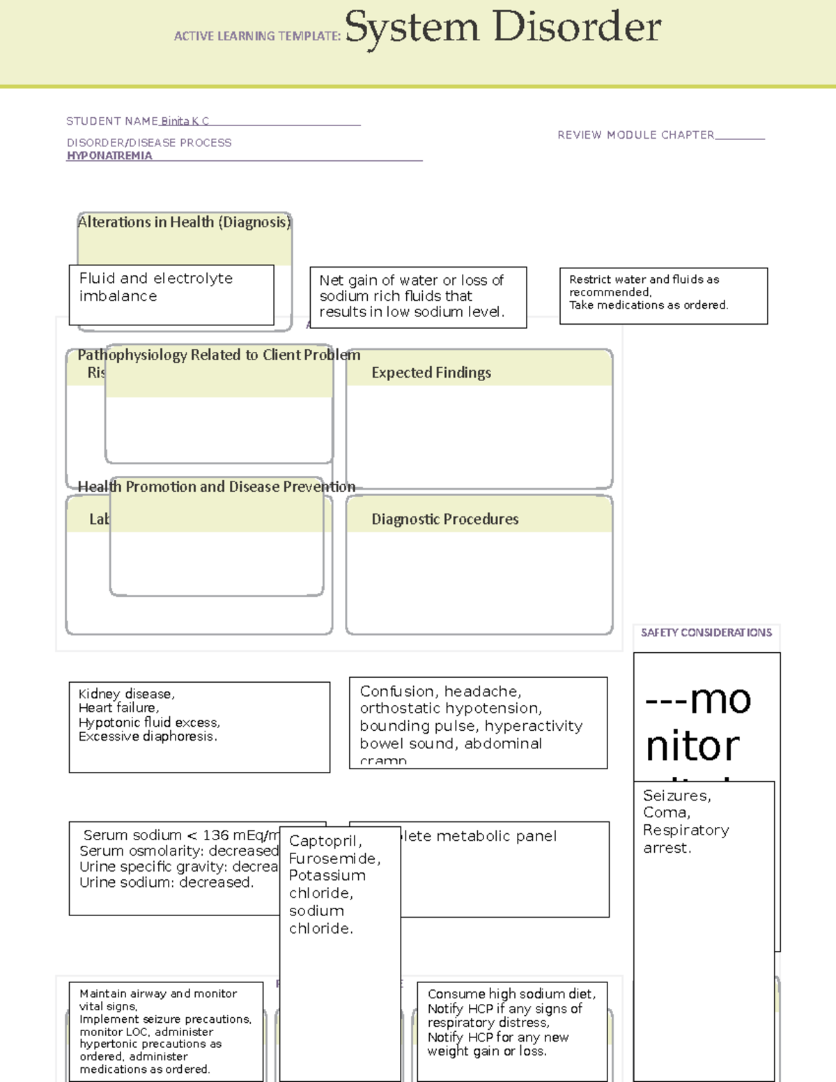 System Disorder- Safety AND Infection Control - ACTIVE LEARNING ...